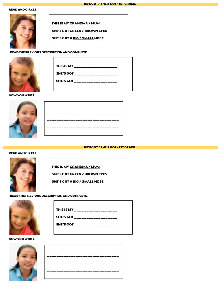 1st Grade: He’s/She’s Got Activity | PDF