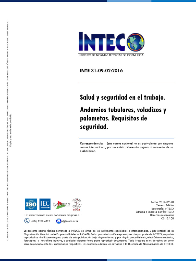 INTE 31-09-02 2016 - Andamios Voladizos, Tubulares y Palometas | PDF | Andamio | Seguridad y ...