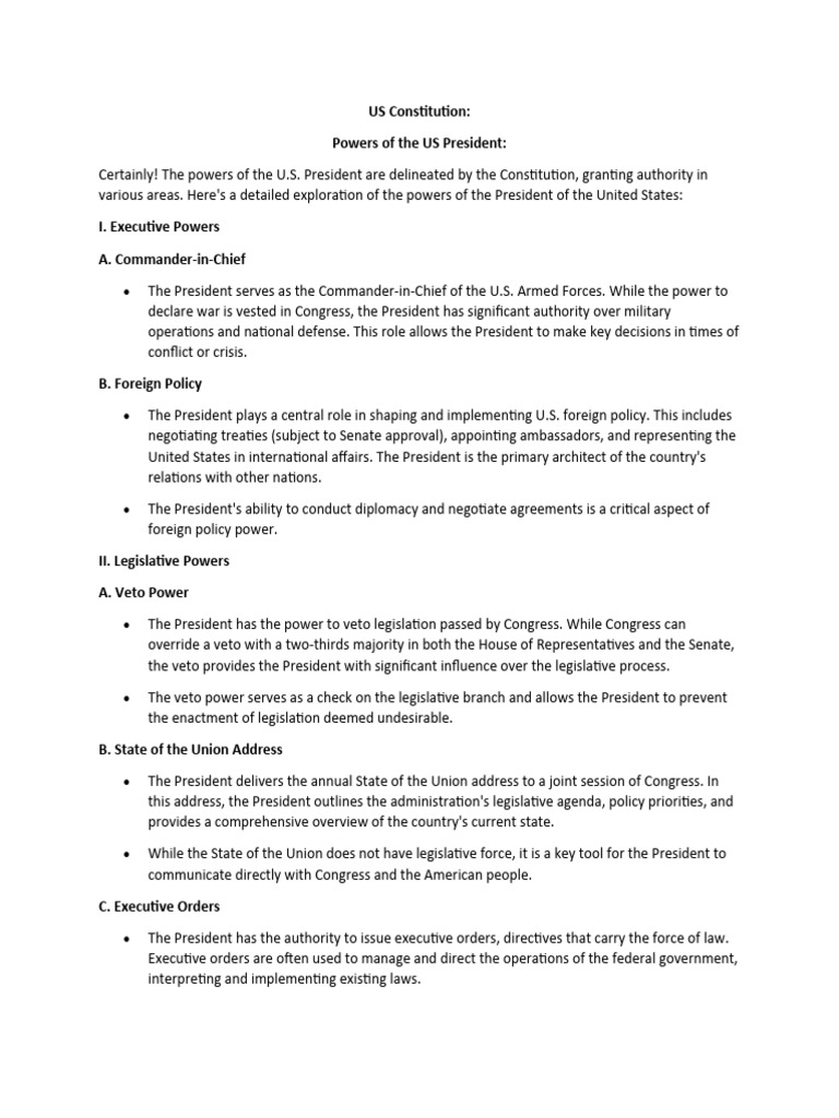 US Presidential Powers Explained | PDF | American Government ...