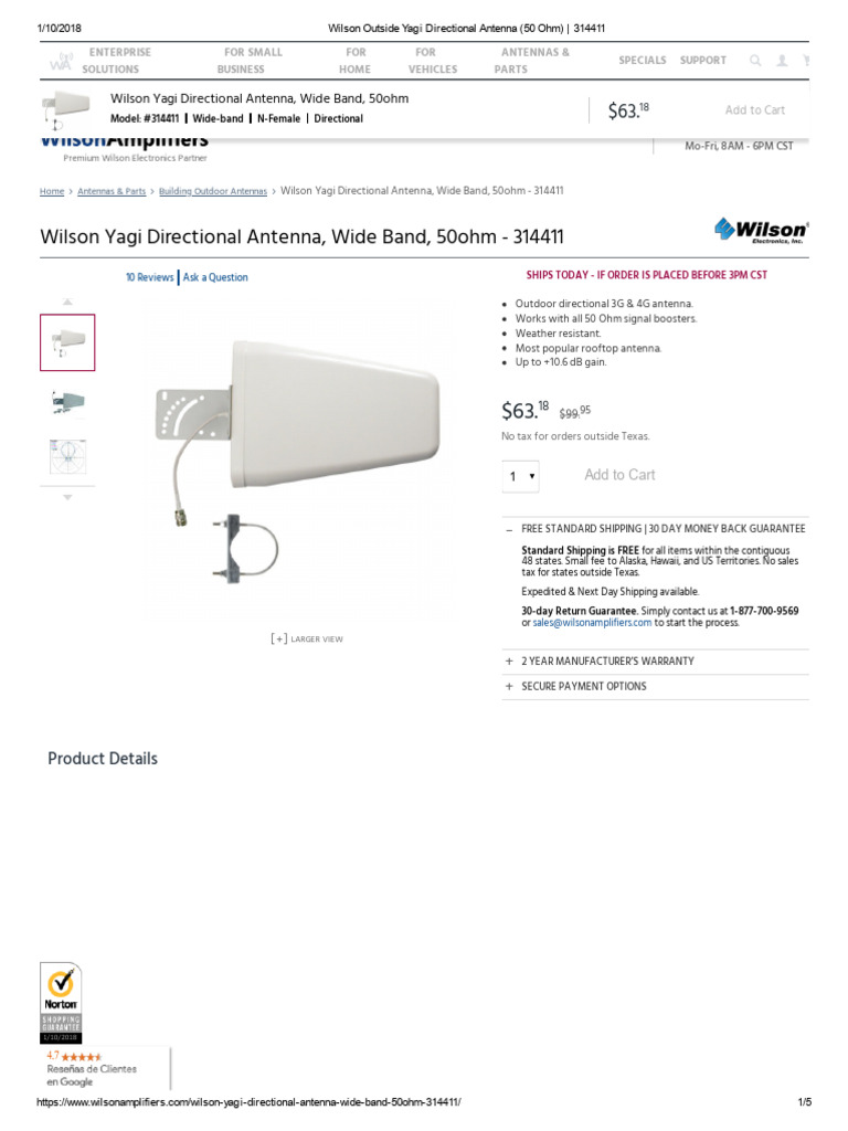 Wilson Outside Yagi Directional Antenna (50 Ohm) - 314411 | PDF ...