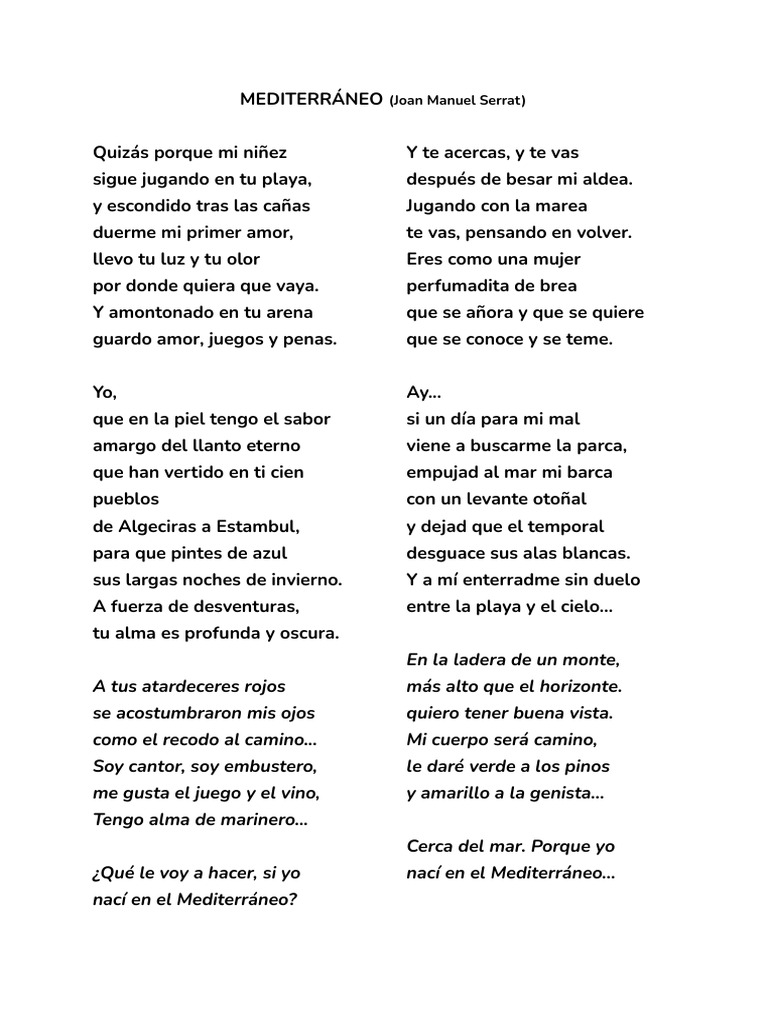 Mediterráneo (Joan Manuel Serrat) | PDF