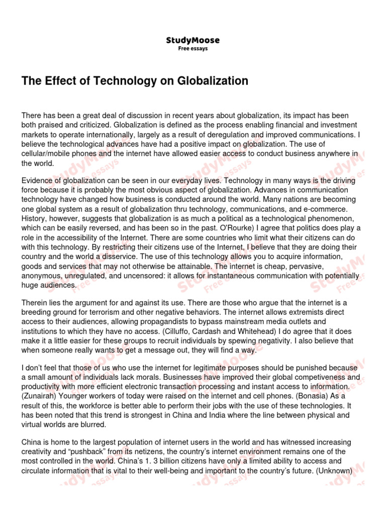 The Effect of Technology On Globalization | PDF | Internet | Globalization