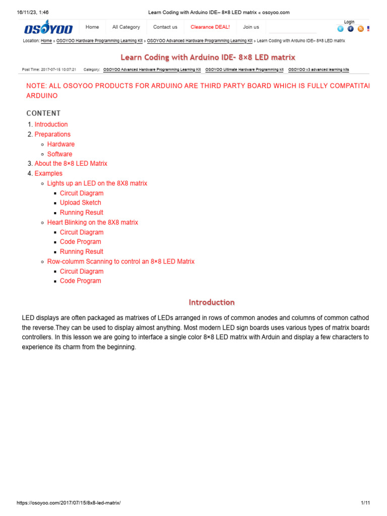 Learn Coding With Arduino Ide 8×8 Led Matrix Pdf Arduino Matrix Mathematics 9788