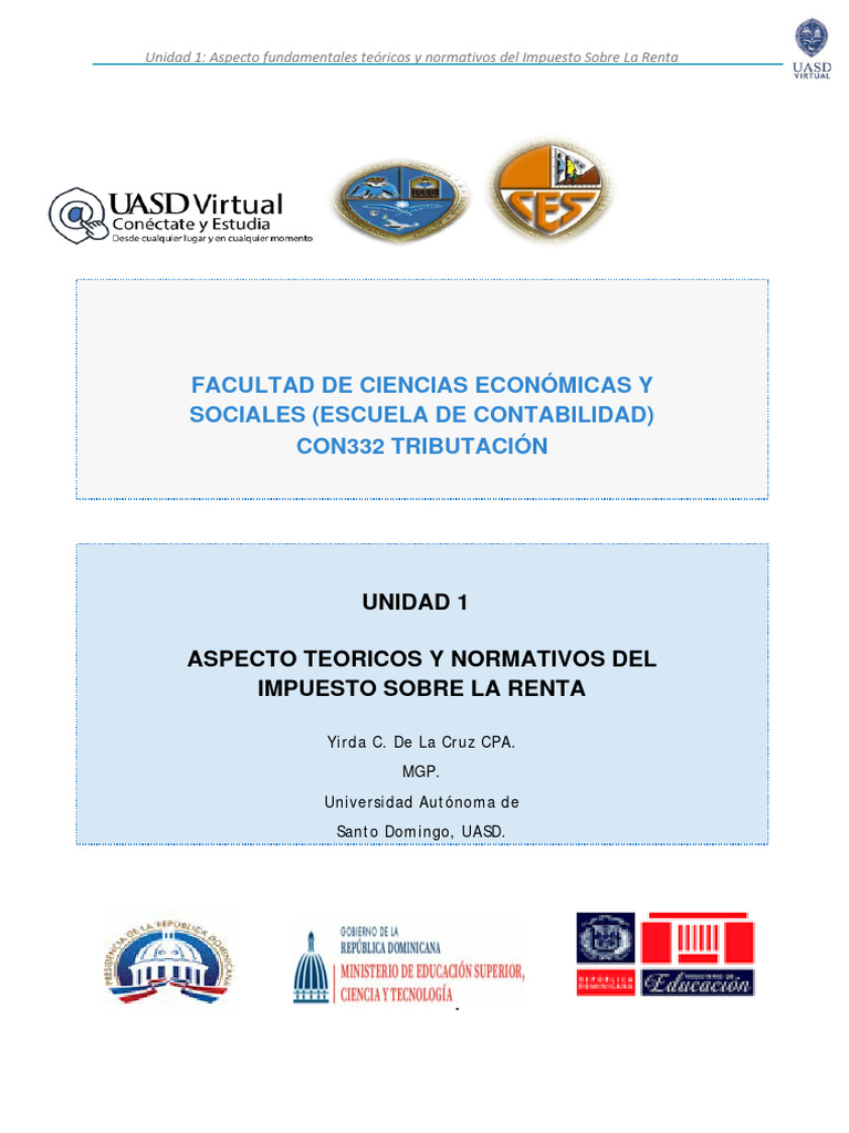 Unidad 1 Impuesto Sobre La Renta, Aspectos Teoricos y Normativos Enero 2024 | PDF | Impuesto ...