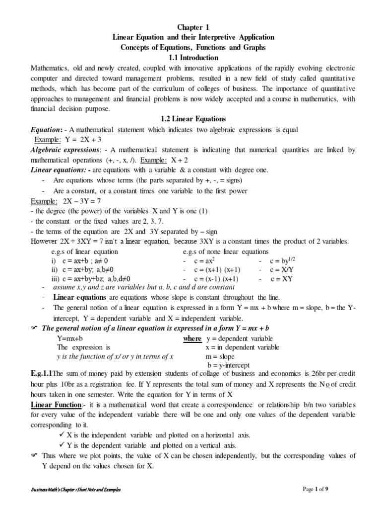 1 Chapter 1 Linear Equeation Edited | PDF | Marginal Cost | Slope