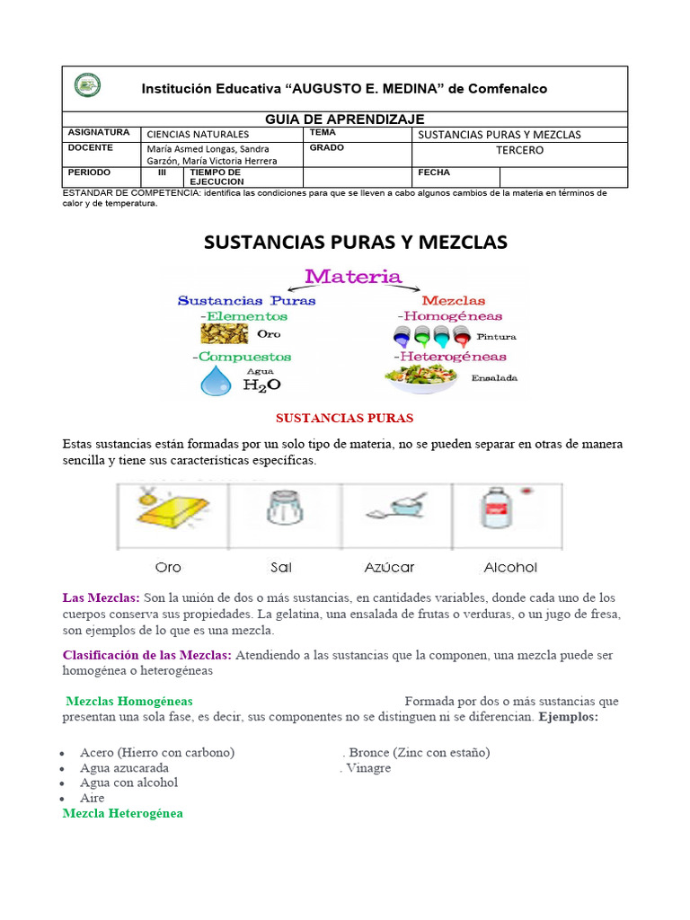 Sustancias Puras y Mezclas | PDF | Mezcla | ensalada