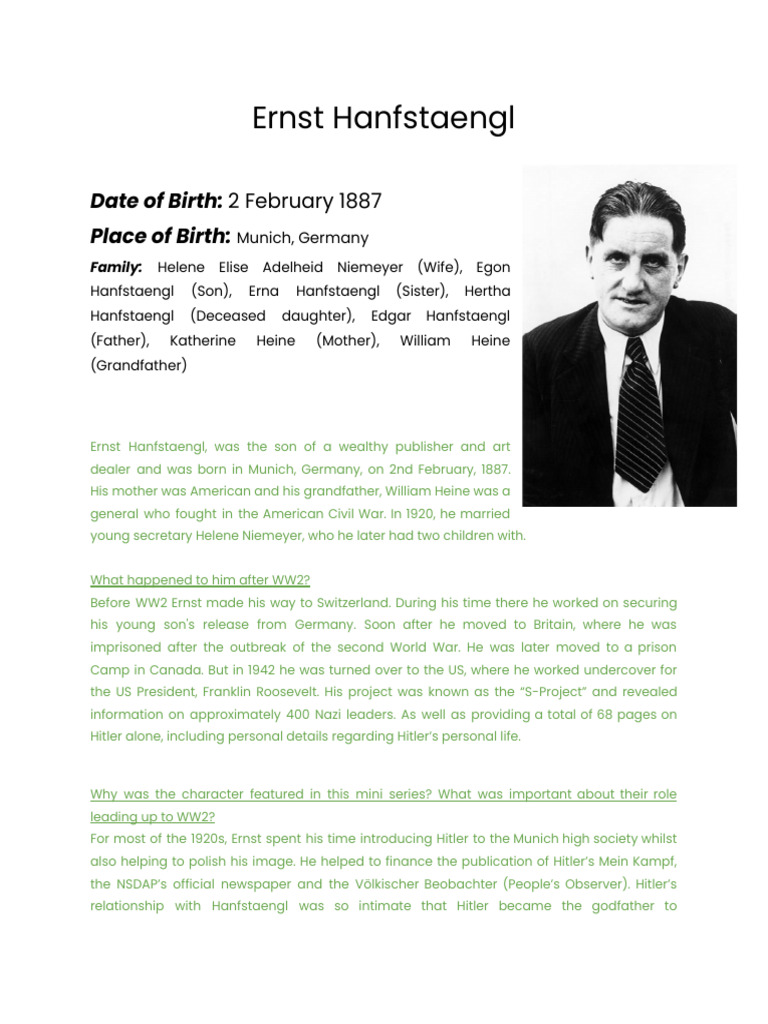 Ernst Hanfstaengl: Hitler's Confidant | PDF | Nazi Party | German ...