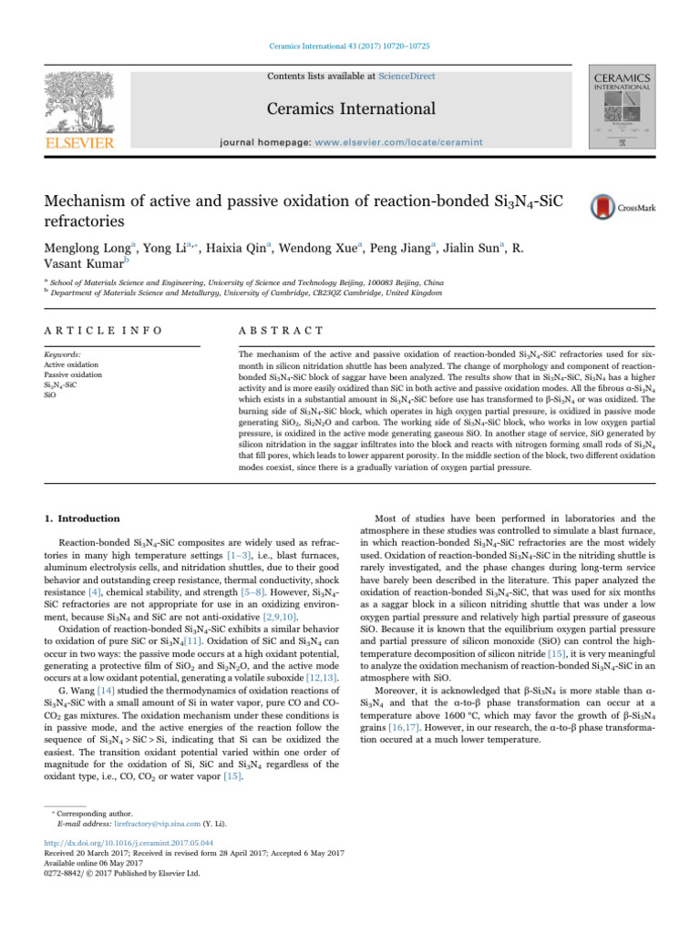 Si3N4-SiC Refractory Oxidation Mechanisms | PDF | Silicon Dioxide | Silicon
