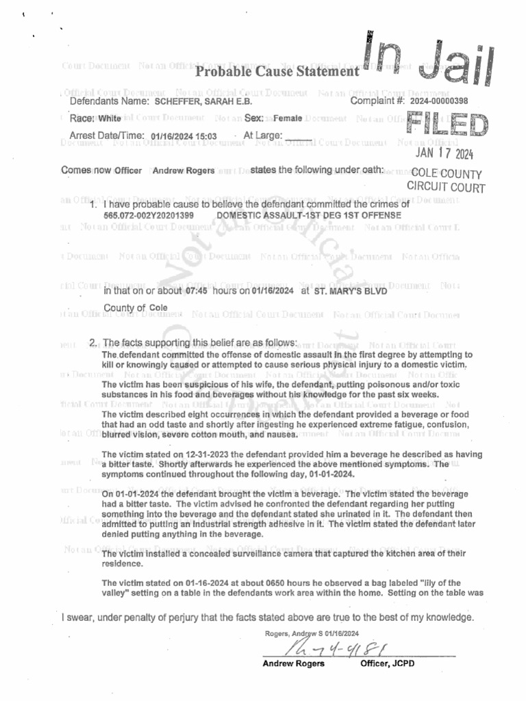 2024 01 17 - Probable Cause Statement Filed - Sarah e Scheffer - Mo PDF ...