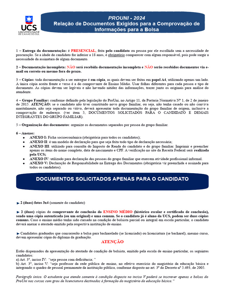 Relacao Documentos Prounikn | PDF | Diploma de bacharel