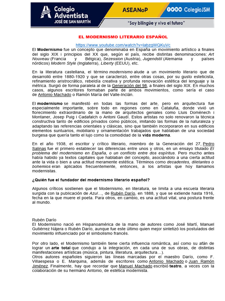 El Modernismo Literario Español | PDF | Art Nouveau