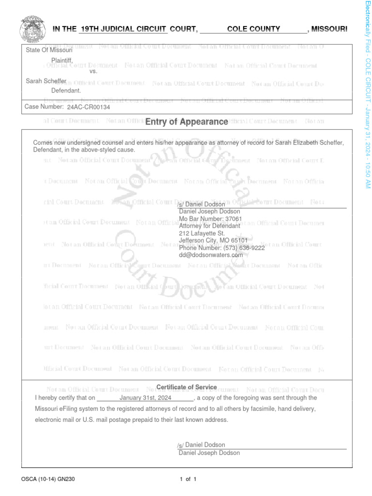 2024 01 31 - Entry of Appearance - Sarah e Scheffer - Mo PDF | PDF