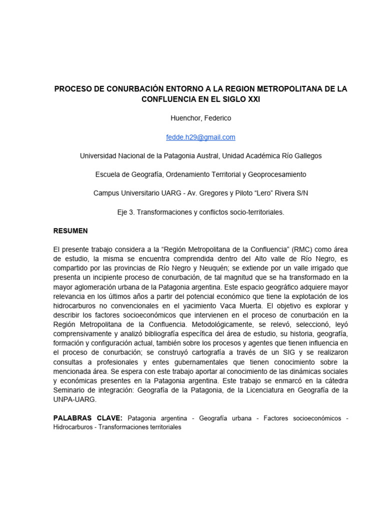 Proceso de Conurbación en El Área de La Confluencia Corregido | PDF ...