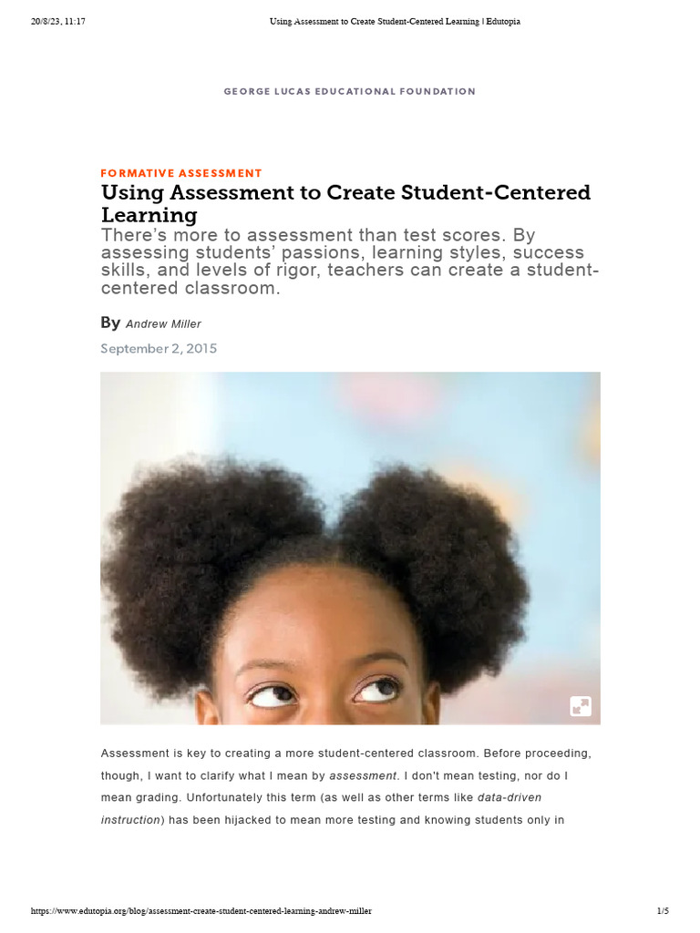 Using Assessment To Create Student-Centered Learning - Edutopia | PDF ...