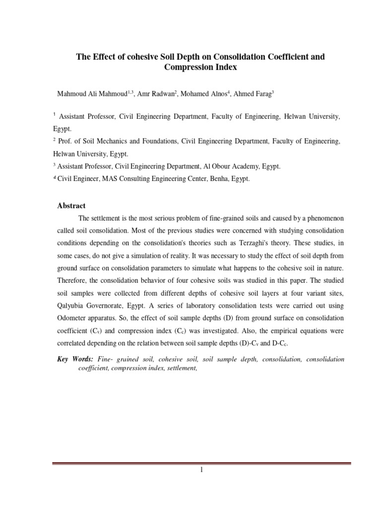 The Effect of Cohesive Soil Depth On Consolidation Coefficient and Compression Index | PDF ...