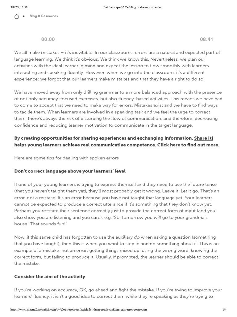 Oral Error Correction Strategies | PDF | Learning | Error