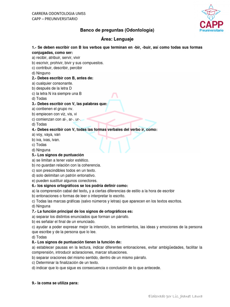 BANCO DE PREGUNTAS - LENGUAJE | PDF | Puntuación | Lingüística