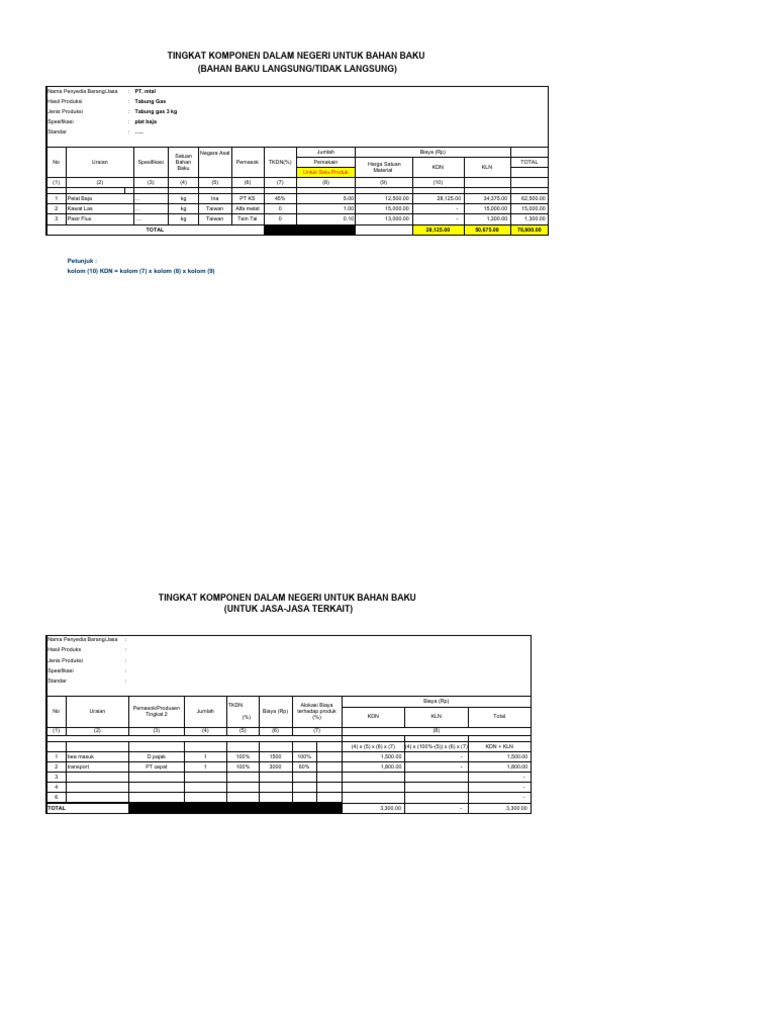 Formulir Isian TKDN Gabungan Barang & Jasa | PDF