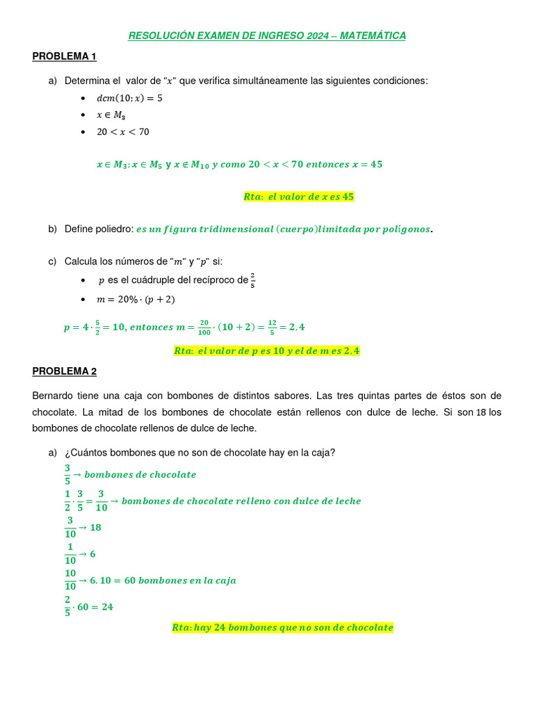 Resolucion Examen de Ingreso 2024 | PDF