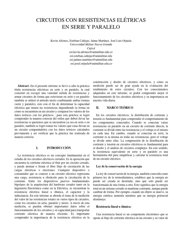 Circuitos Con Resistencias Eléctricas en Serie y Paralelo | PDF ...