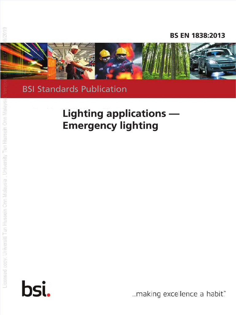 BS EN 1838:2013 Emergency Lighting Standard | PDF | Lighting | Safety