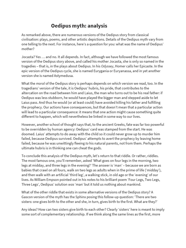 Oedipus Myth | PDF | Sophocles | Tragedy