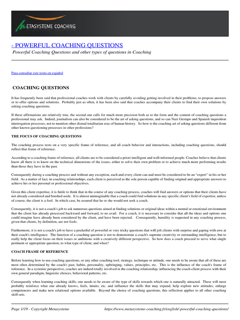 - POWERFUL COACHING QUESTIONS | PDF | Emotions | Anger