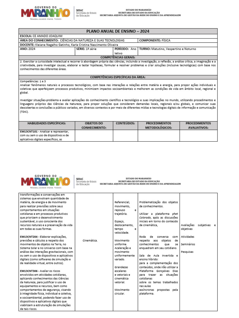 Plano - Anual - de Fisica 1 | PDF | Física | Science