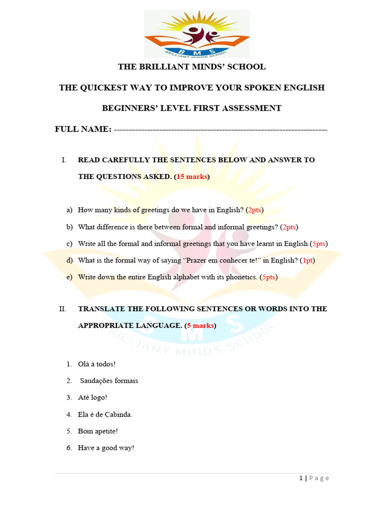 Beginners' First Assessment Serie A | PDF