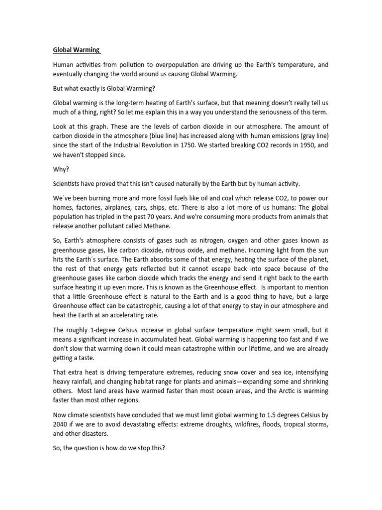 Global Warming Speech | PDF | Climate Change | Greenhouse Effect