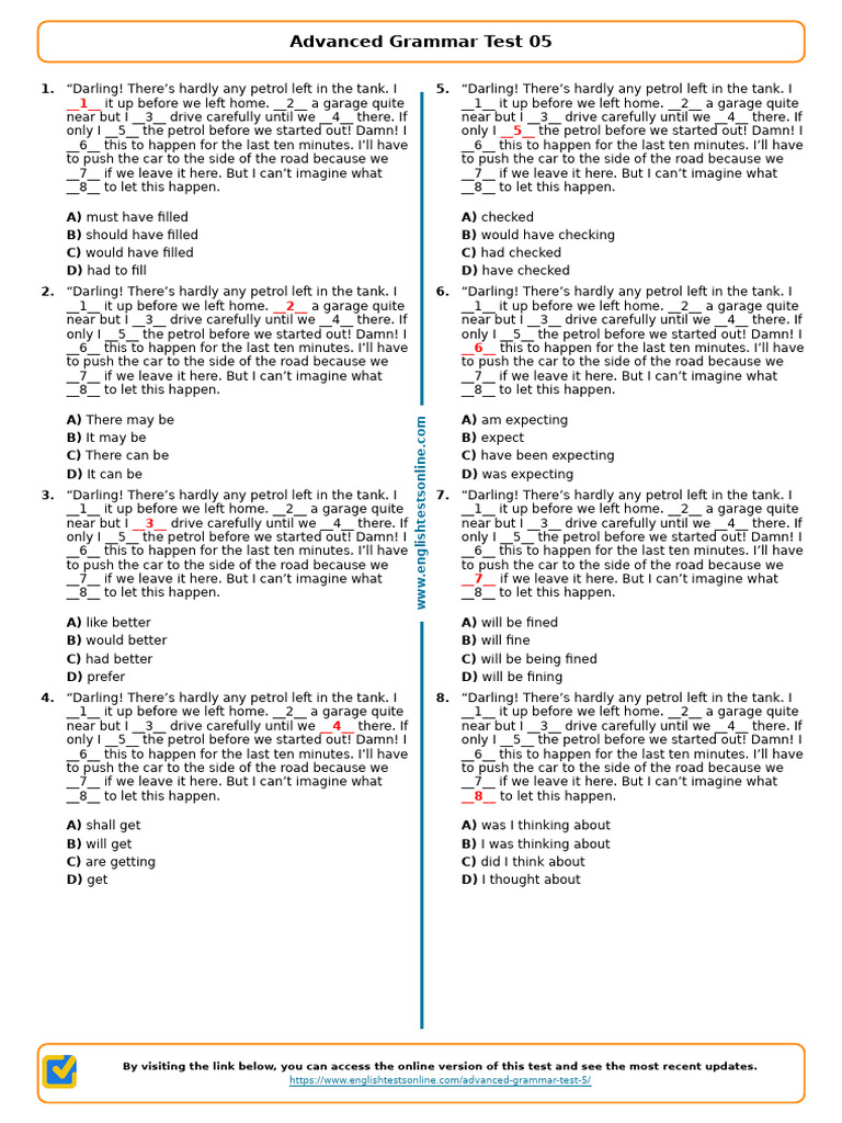 1600 Advanced Grammar Test 05 | PDF