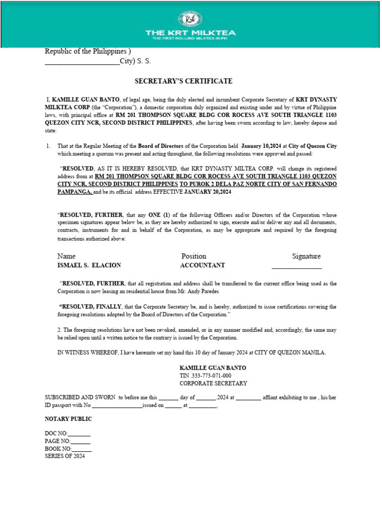KRT Sec Cert For Change Addressn Bir and Mayor QC | PDF | Justice ...