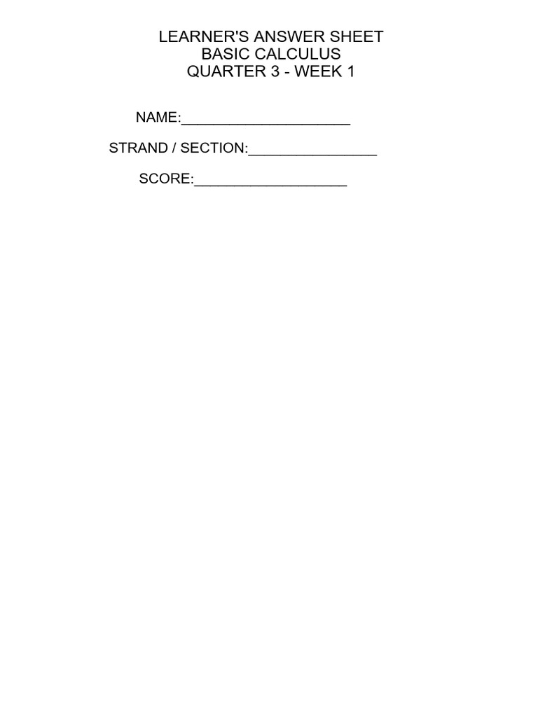 Learner'S Answer Sheet Basic Calculus Quarter 3 - Week 1 | Download Free PDF | Limit ...