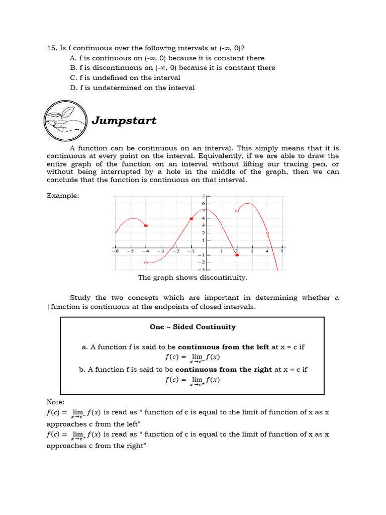 Jumpstart: One - Sided Continuity | PDF | Function (Mathematics) | Continuous Function