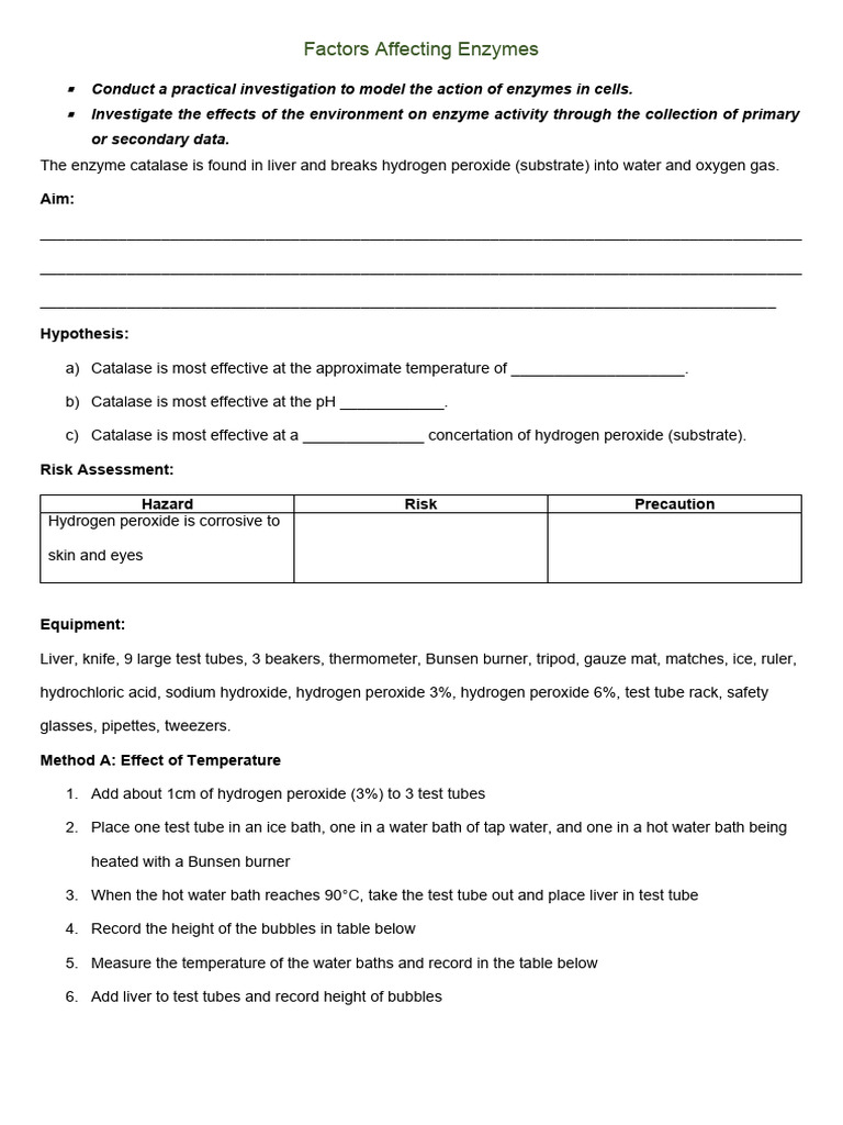 Factors Affecting Enzymes | Download Free PDF | Catalase | Hydrogen ...