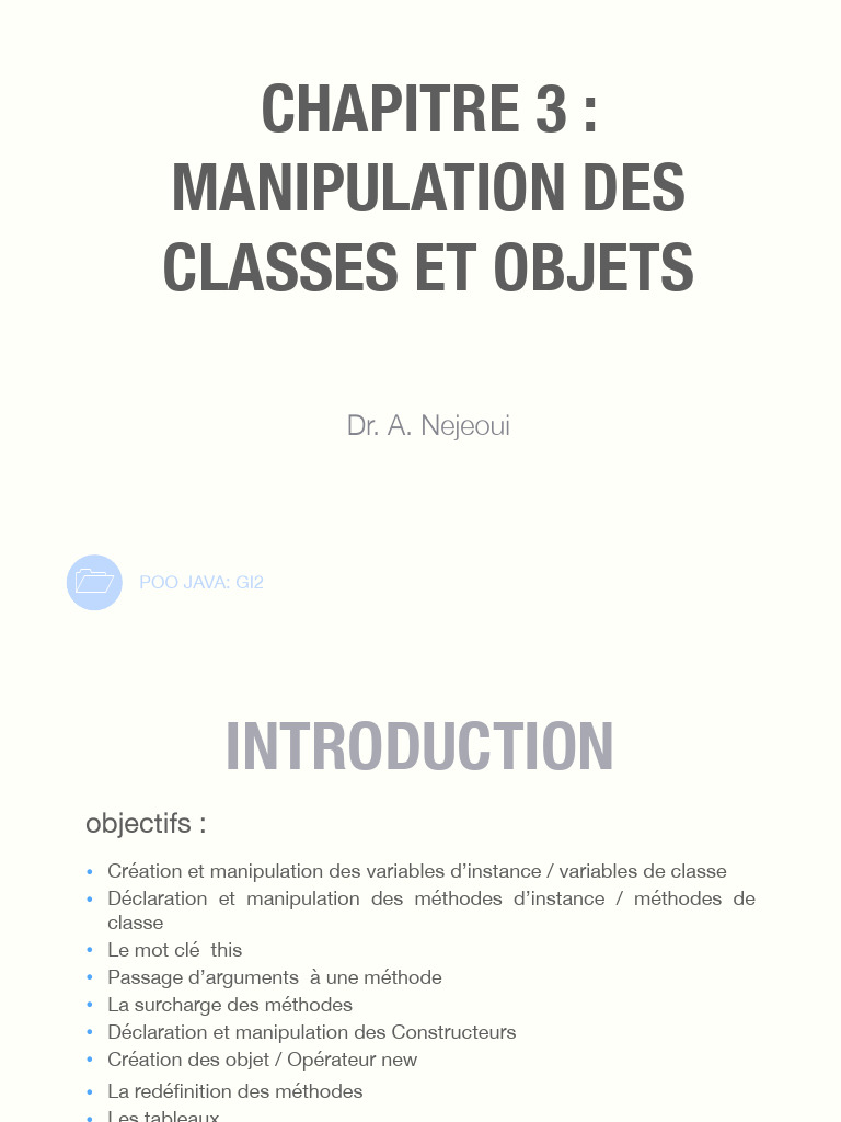 Chapitre 3 Manipulation Classes Objets | PDF | Classe (informatique) | Java (Langage de ...
