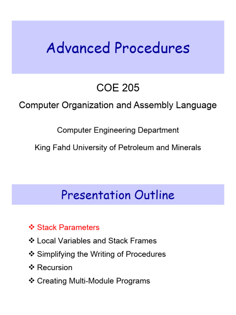 Advanced Assembly Language Procedures | PDF | Parameter (Computer Programming) | Variable ...