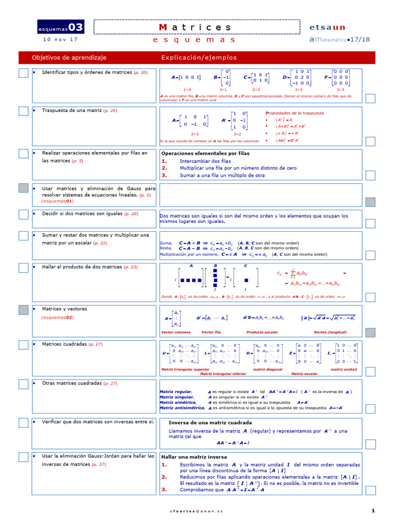 02_matrices | PDF | Matriz (Matemáticas) | Teoría de la matriz