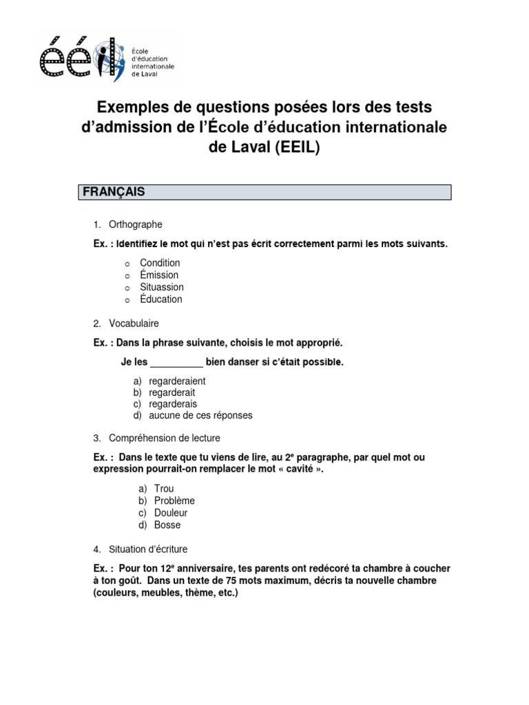 Exemples de questions examen EEIL 2025 | PDF