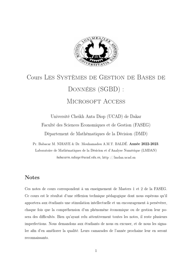 Introduction aux SGBD avec Access | PDF | Bases de données | Microsoft Access