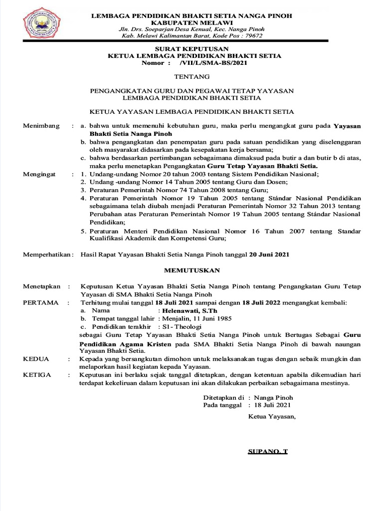 PDF SK Yayasan Guru Tetap 2021 2022 - Compress | PDF