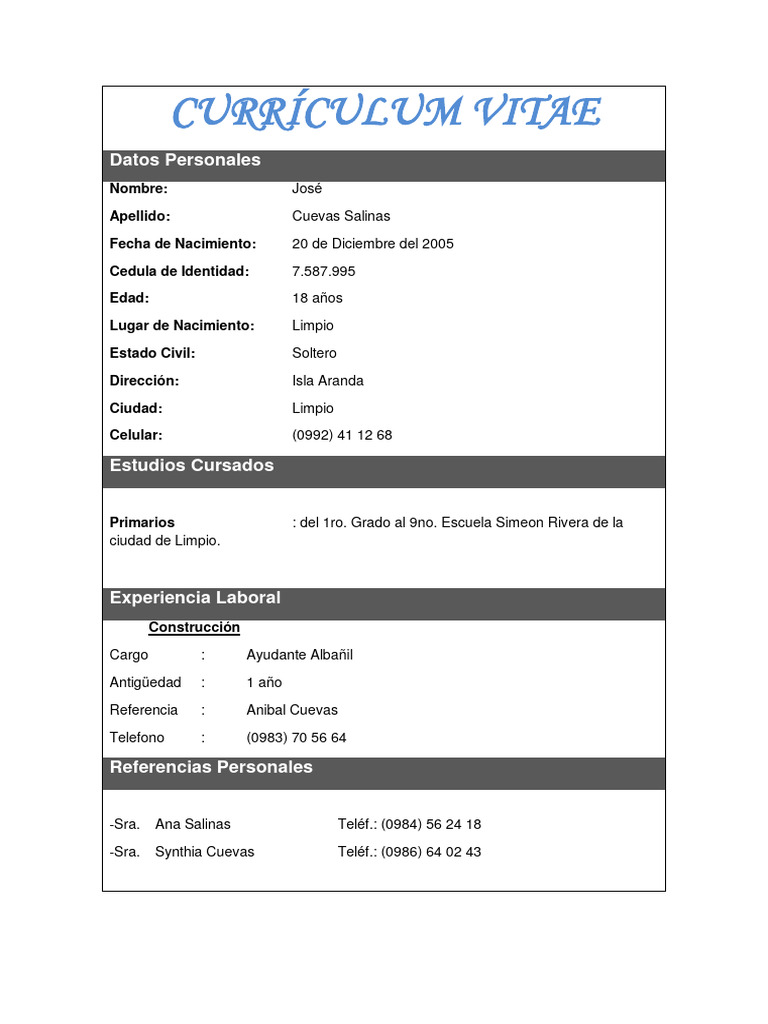 Curriculum - Jose Cuevas | PDF