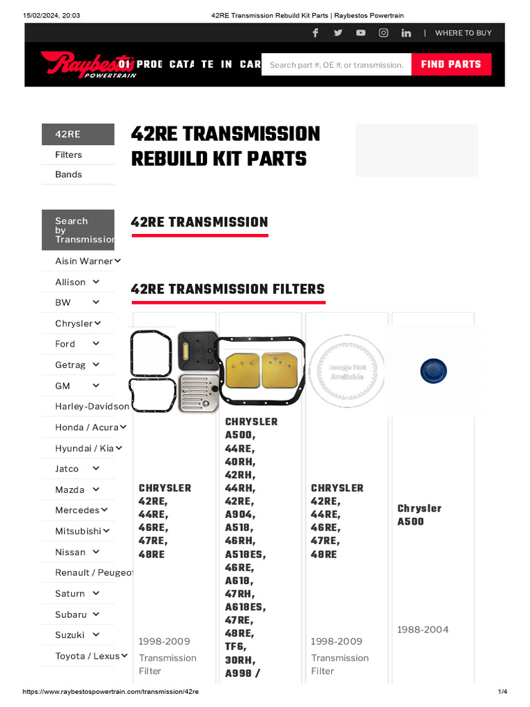 42RE Transmission Rebuild Kit Overview | PDF | Vehicle Technology ...