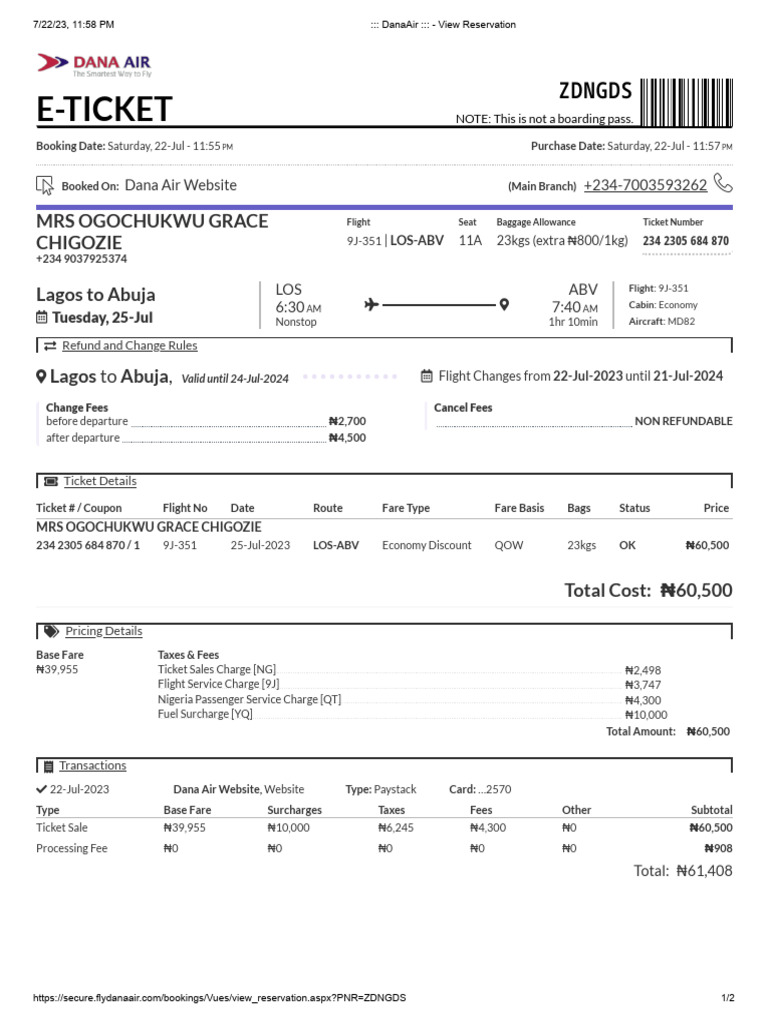 DanaAir - View Reservation | PDF | Baggage | Aviation