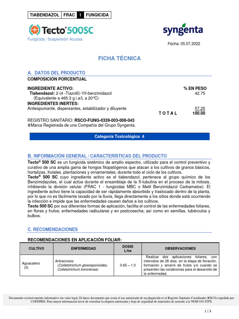 Tecto 500sc FT 0 | PDF | Plantas | Botánica
