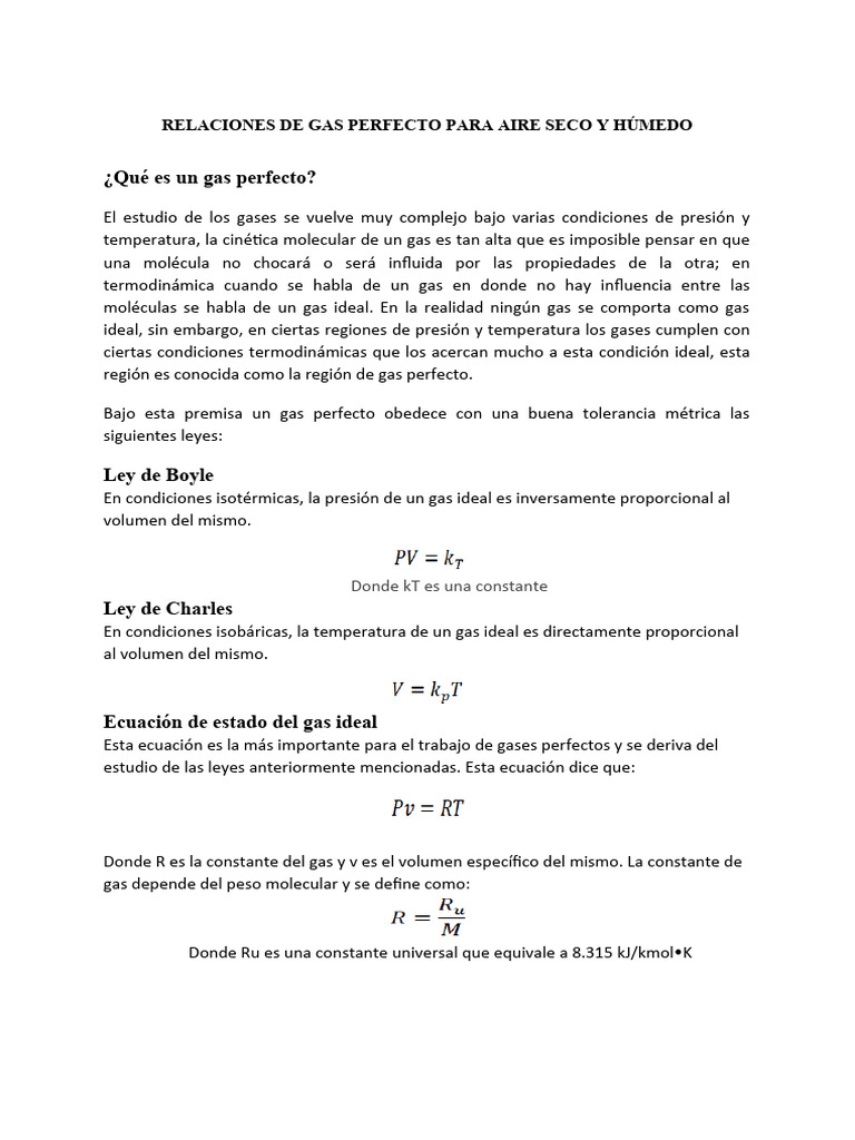 Gas Perfecto | PDF | Gases | Humedad Gas Perfecto | PDF | Gases | Humedad
