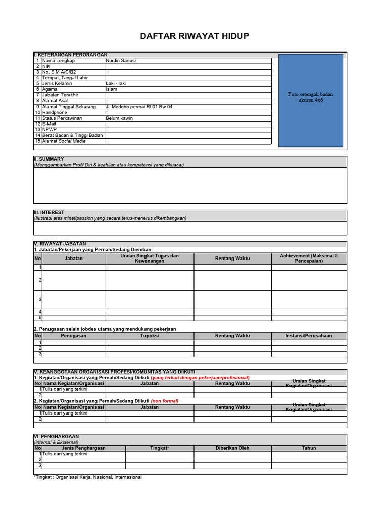 Form Biodata PTC Salinan | PDF