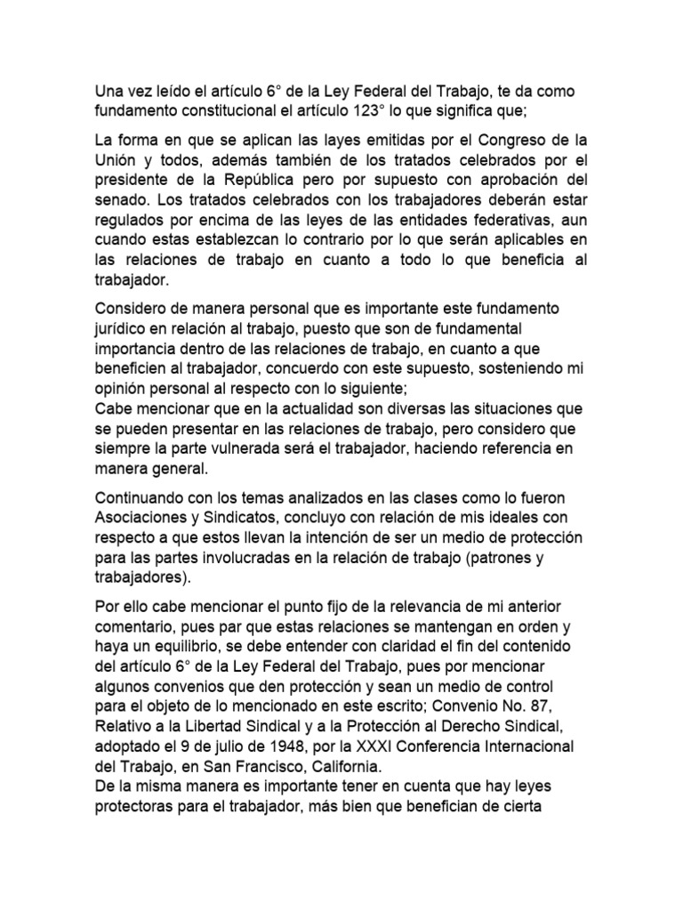 Comentario Sobre El Articulo 6° LFT | PDF | Federación | Constitución