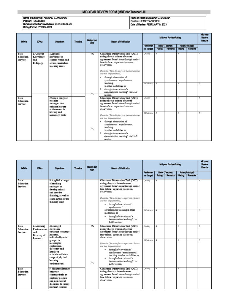 Mid Yr. Review Form TI T3 | PDF | Educational Assessment | Learning