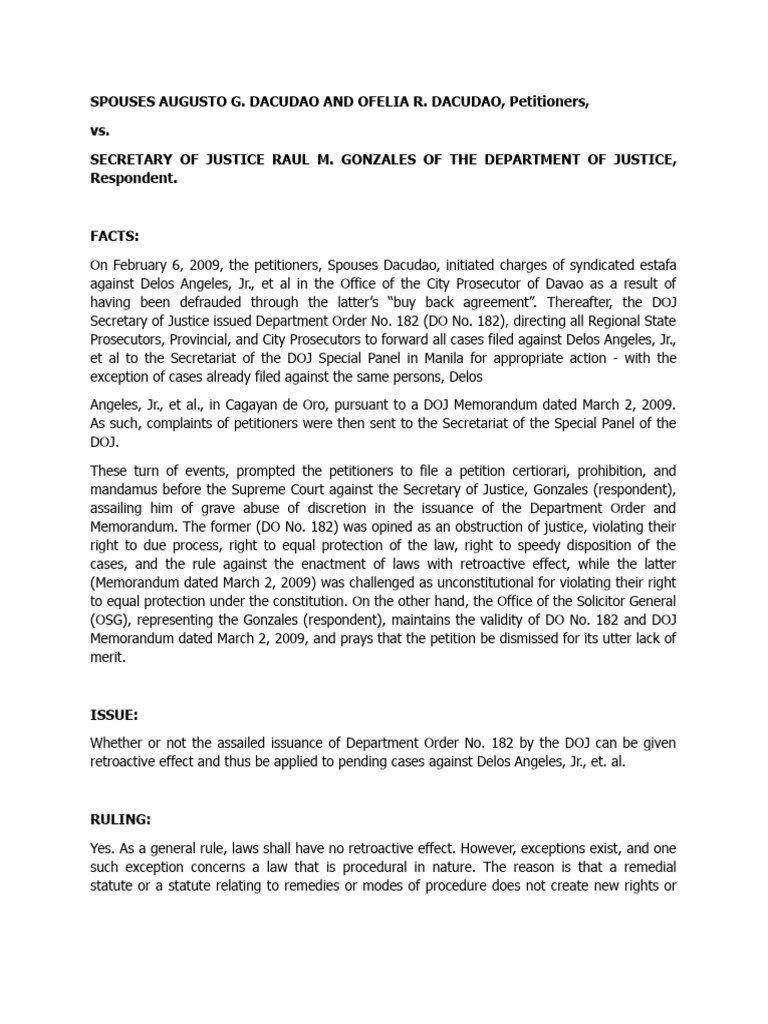 23 Dacudao Vs Gonzales - RetroactivityProspectivity | PDF | Mandamus ...